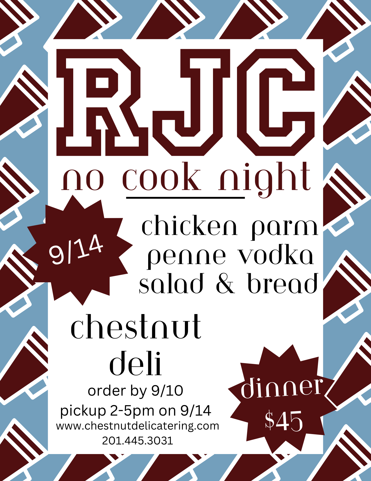 Ridgewood Junior Cheer - No Cook Night | Chestnut Deli & Catering 201 ...